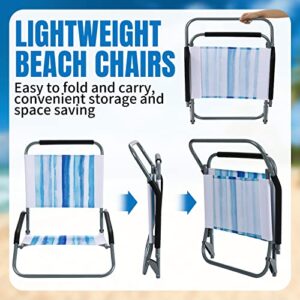 Leitee 2 Pack Low Beach Chairs for Adults Folding Beach Chair Backpack Camping Chair Portable Lightweight Foldable Sand Chair Compact Heavy Duty Aluminum Water Resistant Outdoor Lawn BBQ Beach Travel