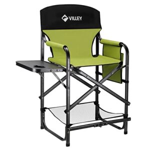 villey tall directors chair, folding camping chairs, makeup artist chair with foot rest, 900d fabric for tailgating camp lawn picnic fishing beach, supports 350 lbs, green