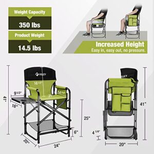 VILLEY Tall Directors Chair, Folding Camping Chairs, Makeup Artist Chair with Foot Rest, 900D Fabric for Tailgating Camp Lawn Picnic Fishing Beach, Supports 350 LBS, Green