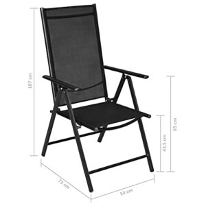 DiMorture Set of 2 Patio Folding Chairs, 7-Position Outdoor Lounge Chairs with Armrest, Portable Dining Chairs for Porch Camping Pool Beach Deck Lawn Garden, Aluminum Patio Sling Chairs, Black