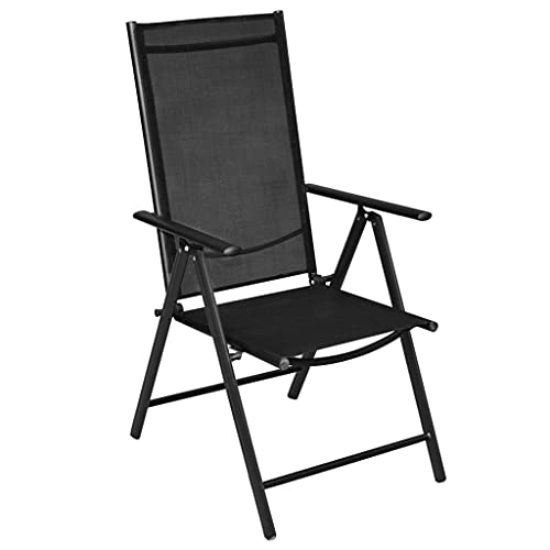 DiMorture Set of 2 Patio Folding Chairs, 7-Position Outdoor Lounge Chairs with Armrest, Portable Dining Chairs for Porch Camping Pool Beach Deck Lawn Garden, Aluminum Patio Sling Chairs, Black