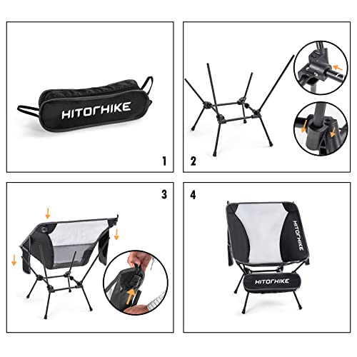 HITORHIKE Camping Chair Backpack Camping Folding Chair Breathable Mesh Structure Aluminum Frame with 2 Side Pockets Camping Chair Compact Ultralight Carrying Bag (Dark Black 2PCS)