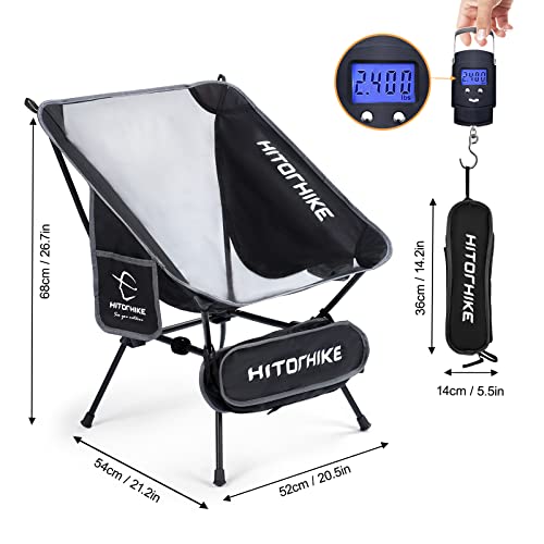 HITORHIKE Camping Chair Backpack Camping Folding Chair Breathable Mesh Structure Aluminum Frame with 2 Side Pockets Camping Chair Compact Ultralight Carrying Bag (Dark Black 2PCS)