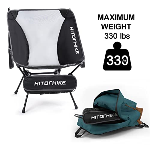 HITORHIKE Camping Chair Backpack Camping Folding Chair Breathable Mesh Structure Aluminum Frame with 2 Side Pockets Camping Chair Compact Ultralight Carrying Bag (Dark Black 2PCS)