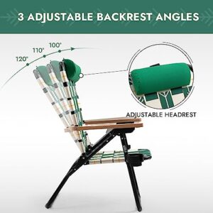 Dowinx Beach Chair with Cooler Bag, Folding Caming Chair with Backpack Straps, High Back 3 Position-Reclining Outdoor Chair Aluminum Frame, Green