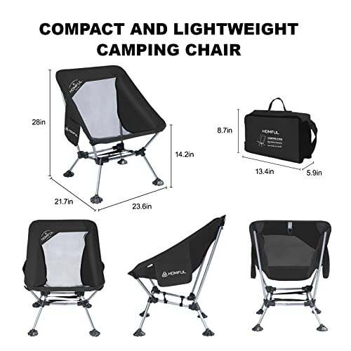 HOMFUL 2 Pack Widened Camping Chair Ultra Light Portable Folding Backpacking Chair with Side Pockets Breathable Mesh Structure Aluminum Frame with Carrying Bag for Outdoors,Camping,Hiking,Beach,Picnic