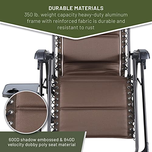 TIMBER RIDGE Zero Gravity Chairs, Folding Recliner Chair Padded with Cup Holder and Headrest, Adjustable Lounge Reclining Chair for Outdoor Camping Lawn Patio Indoor, Supports 350lbs, Brown