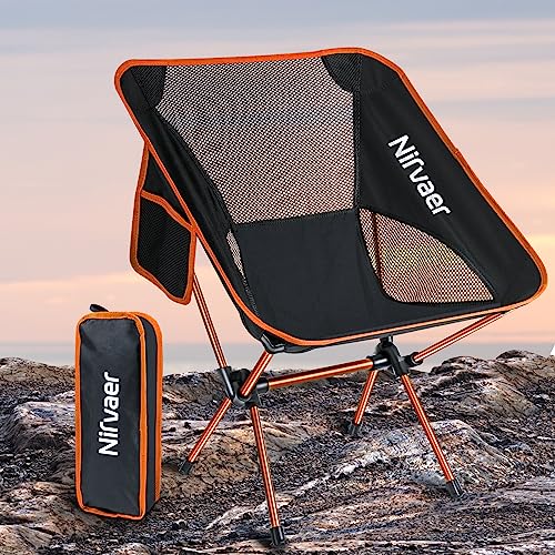 Nirvaer Camping Chairs, Ultralight Folding Camping Chairs, Compact Backpacking Portable Chair, for Hiking, Beach, Fishing, Outdoor Camp, Travel (Orange)