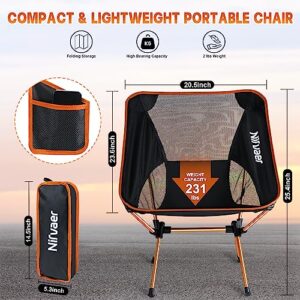 Nirvaer Camping Chairs, Ultralight Folding Camping Chairs, Compact Backpacking Portable Chair, for Hiking, Beach, Fishing, Outdoor Camp, Travel (Orange)