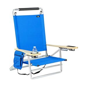 Deluxe 5 Reclining Positions Lay Flat Beach Chair for Adults with Drink Holder, Aluminum Lightweight Folding for Low Sand Chairs, 250 lb Load Capacity