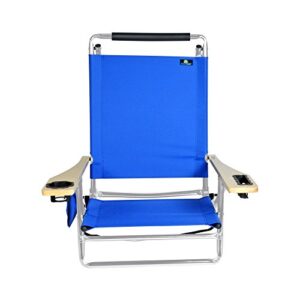 Deluxe 5 Reclining Positions Lay Flat Beach Chair for Adults with Drink Holder, Aluminum Lightweight Folding for Low Sand Chairs, 250 lb Load Capacity