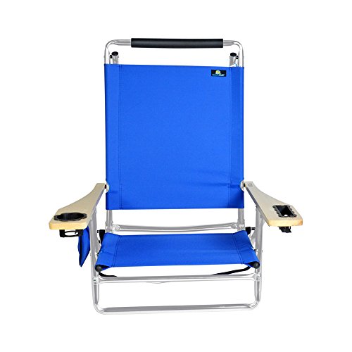 Deluxe 5 Reclining Positions Lay Flat Beach Chair for Adults with Drink Holder, Aluminum Lightweight Folding for Low Sand Chairs, 250 lb Load Capacity