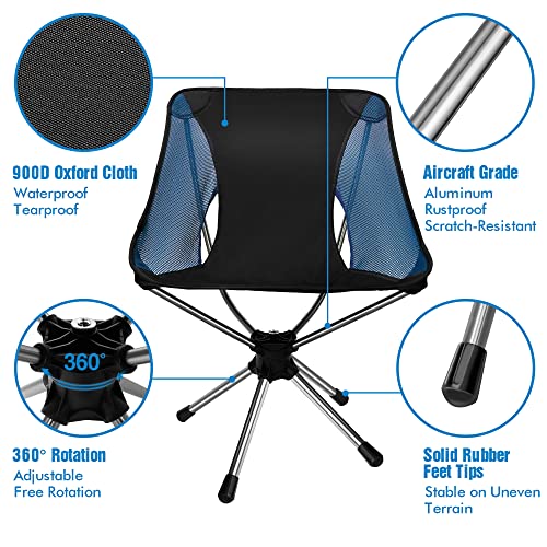 RODANNY Camping Chairs, 360°Degree Swivel Hunting Chair，Lightweight Portable Folding Camping Chairs for Adults, Foldable Outdoor Chairs for Travel Camping Hiking Fishing Beach,Supports 330Lbs