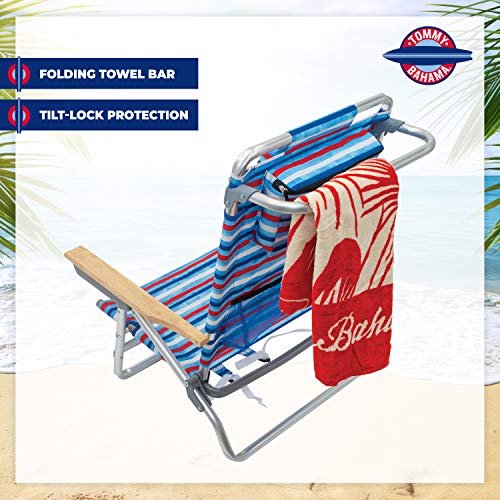 Tommy Bahama 5-Position Classic Lay Flat Folding Backpack Beach Chair, Aluminum , Red, White, and Blue Stripe