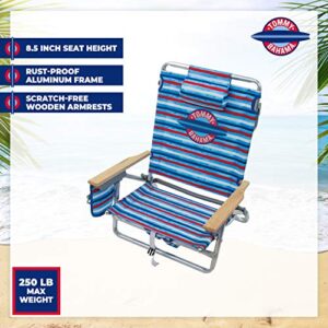 Tommy Bahama 5-Position Classic Lay Flat Folding Backpack Beach Chair, Aluminum , Red, White, and Blue Stripe