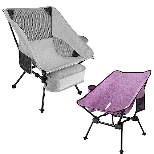 LLCJYYCY Camping Chairs Ultralight Outdoor Folding Chair Compact Portable Backpack Chairs for Outside Lawn Beach Comfort Fabric Aluminum Frame Heavy Duty - 1pc Grey & Purple