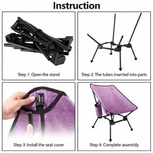 LLCJYYCY Camping Chairs Ultralight Outdoor Folding Chair Compact Portable Backpack Chairs for Outside Lawn Beach Comfort Fabric Aluminum Frame Heavy Duty - 1pc Grey & Purple