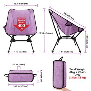 LLCJYYCY Camping Chairs Ultralight Outdoor Folding Chair Compact Portable Backpack Chairs for Outside Lawn Beach Comfort Fabric Aluminum Frame Heavy Duty - 1pc Grey & Purple