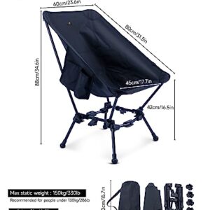 iClimb Two-Heights Light Compact Comfortable Camping Folding Beach Chair with Anti-Sinking Large Feet and Carry Bag (Black)