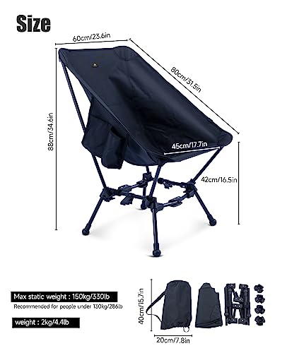 iClimb Two-Heights Light Compact Comfortable Camping Folding Beach Chair with Anti-Sinking Large Feet and Carry Bag (Black)