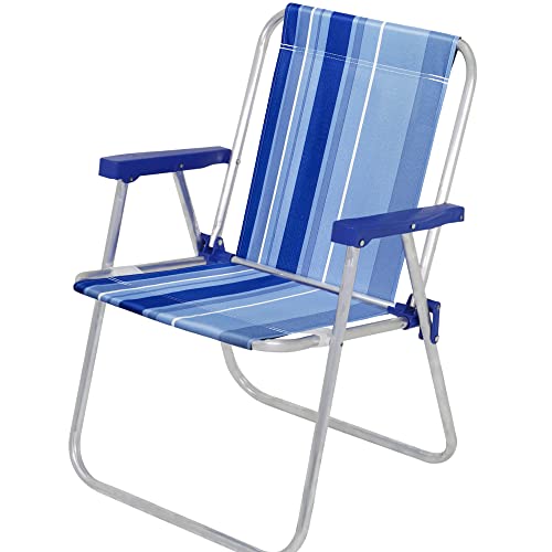 Beachland 1 Position Aluminum Folding Mid Height Chair with Armrests - Lightweight Beach Chair - Small and Portable (1, Light Blue Stripes)