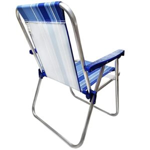 Beachland 1 Position Aluminum Folding Mid Height Chair with Armrests - Lightweight Beach Chair - Small and Portable (1, Light Blue Stripes)