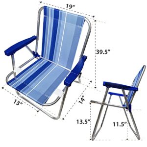 Beachland 1 Position Aluminum Folding Mid Height Chair with Armrests - Lightweight Beach Chair - Small and Portable (1, Light Blue Stripes)