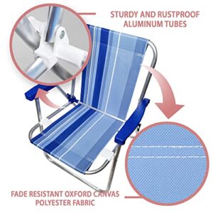 Beachland 1 Position Aluminum Folding Mid Height Chair with Armrests - Lightweight Beach Chair - Small and Portable (1, Light Blue Stripes)