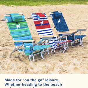 Raise Your Game Portable Backpack Beach Chair, Folding with 5 Positions, Storage Cup Holder and Bottle Opener with Phone Pocket, Headrest (Blue)