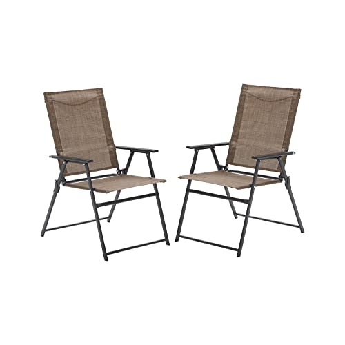 VICLLAX Patio Folding Chairs Set of 2, Outdoor Protable Textilene Dining Chairs for Lawn Garden Deck Backyard Porch, Brown