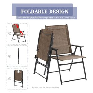 VICLLAX Patio Folding Chairs Set of 2, Outdoor Protable Textilene Dining Chairs for Lawn Garden Deck Backyard Porch, Brown