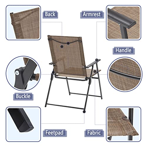 VICLLAX Patio Folding Chairs Set of 2, Outdoor Protable Textilene Dining Chairs for Lawn Garden Deck Backyard Porch, Brown