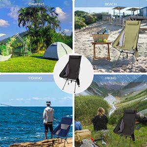 Lyweem Folding Camping Chair for Adults Lightweight Beach and Picnic Chair - Portable High-Backrest and Aircraft-Grade Aluminum with Side Pocket - Perfect for Outdoor Activities 330LBS Support, Black