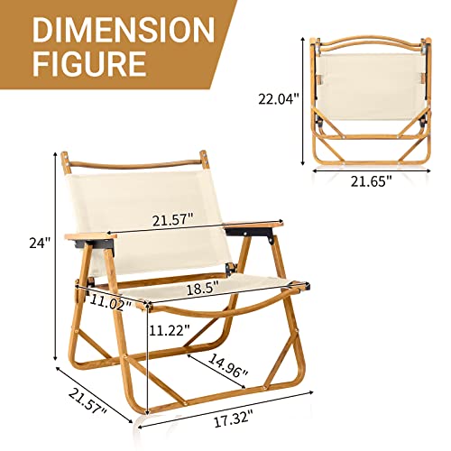 UDeuxff Beach Chair,Aluminum Frame Folding Camping Chair,Sports Chair,Portable Backpack Foldable Camping Chair with Wooden Armrests for Camping Lawn Travel Festival,Loading 100Kg (Khaki, Medium)