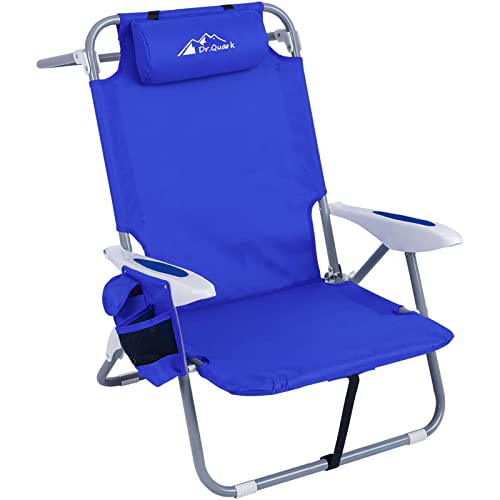 Dr.Quark Beach Chair with Backpack Straps 4-Position Classic Lay Flat Folding Backpack Heavy Duty Beach Chair for Adult with Large Cooler Pouch Towel Bar, Cup Phone Holder Support up to 350LBS