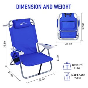 Dr.Quark Beach Chair with Backpack Straps 4-Position Classic Lay Flat Folding Backpack Heavy Duty Beach Chair for Adult with Large Cooler Pouch Towel Bar, Cup Phone Holder Support up to 350LBS