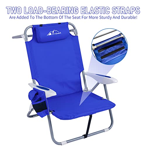 Dr.Quark Beach Chair with Backpack Straps 4-Position Classic Lay Flat Folding Backpack Heavy Duty Beach Chair for Adult with Large Cooler Pouch Towel Bar, Cup Phone Holder Support up to 350LBS