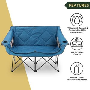 ARROWHEAD OUTDOOR Portable Folding Double Duo Camping Chair Loveseat w/ 2 Cup & Wine Glass Holder & GCI Outdoor Comfort Pro Rocker Collapsible Rocking Chair & Outdoor Camping Chair, Indigo