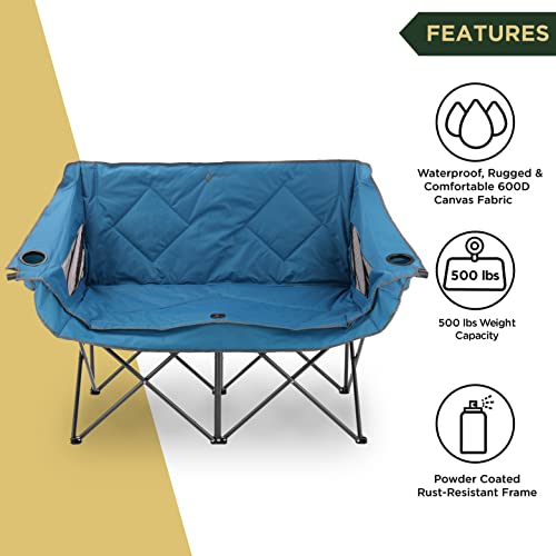 ARROWHEAD OUTDOOR Portable Folding Double Duo Camping Chair Loveseat w/ 2 Cup & Wine Glass Holder & GCI Outdoor Comfort Pro Rocker Collapsible Rocking Chair & Outdoor Camping Chair, Indigo