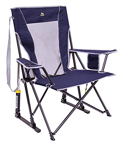 ARROWHEAD OUTDOOR Portable Folding Double Duo Camping Chair Loveseat w/ 2 Cup & Wine Glass Holder & GCI Outdoor Comfort Pro Rocker Collapsible Rocking Chair & Outdoor Camping Chair, Indigo