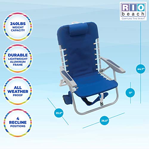 Rio Beach Big Boy 4-Position 13 High Seat Backpack Beach or Camping Folding Chair, Polyester & Rio Beach lace-up Suspension Folding Backpack Beach Chair, Light Blue