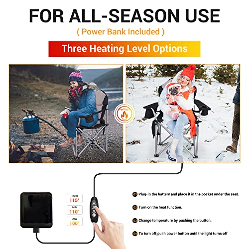 WGOS Backpack Beach Chair Beach Chair for Adult w/Umbrella&Cooler Heated Camping Chair, Folding Chair Camping Heated Chair, Adjustable Chair Back with Power Bank