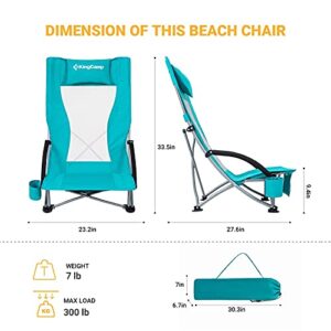 KingCamp Low Sling Beach Chairs,Folding Mesh Reclining Back Low Seat Beach Chair Small Camping Folding Table Aluminum Portable Picnic Table for Sand Camping Lawn Concert Travel