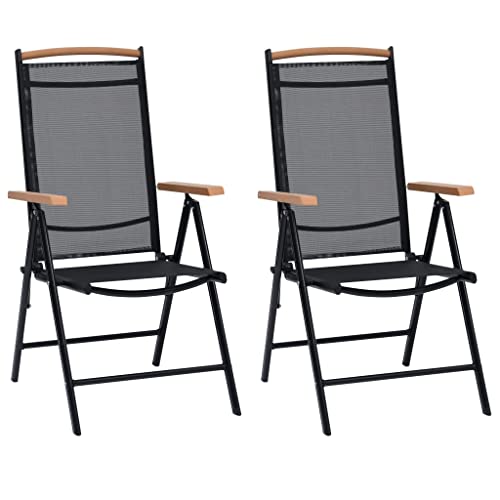 Folding Patio Chairs 2 pcs,Outdoor Dining Chairs,Camping Chair, Garden Chair,Assembly Required,Can be Used for Deck, Apartment Balcony, poolside, Camping, Fishing, Aluminum and Textilene Black