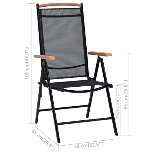 Folding Patio Chairs 2 pcs,Outdoor Dining Chairs,Camping Chair, Garden Chair,Assembly Required,Can be Used for Deck, Apartment Balcony, poolside, Camping, Fishing, Aluminum and Textilene Black