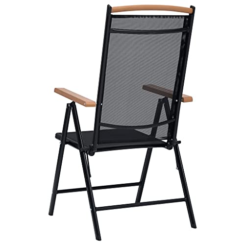 Folding Patio Chairs 2 pcs,Outdoor Dining Chairs,Camping Chair, Garden Chair,Assembly Required,Can be Used for Deck, Apartment Balcony, poolside, Camping, Fishing, Aluminum and Textilene Black