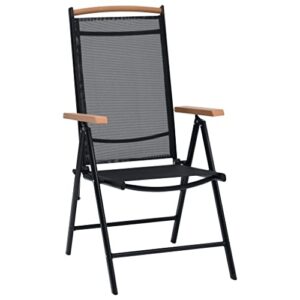 Folding Patio Chairs 2 pcs,Outdoor Dining Chairs,Camping Chair, Garden Chair,Assembly Required,Can be Used for Deck, Apartment Balcony, poolside, Camping, Fishing, Aluminum and Textilene Black