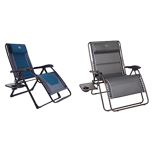 TIMBER RIDGE Oversized Recliner Zero Gravity Chair, Blue-1 Pack & Full Padded Patio Lounger with Side Table 33”Wide Reclining Lawn Chair, Support 500lbs, Gray