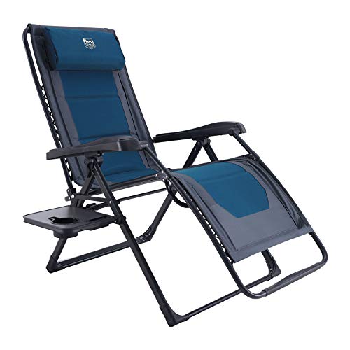 TIMBER RIDGE Oversized Recliner Zero Gravity Chair, Blue-1 Pack & Full Padded Patio Lounger with Side Table 33”Wide Reclining Lawn Chair, Support 500lbs, Gray