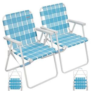 #WEJOY 2 Pack Folding Webbed Lawn Beach Chair,Heavy Duty Portable Chairs for Outside with Hard Arm,Carry Strap for Outdoor Camping Garden Concert Festival Sand Picnic BBQ